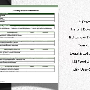 Leadership Skills Evaluation Form Editable and Printable | Employee ...