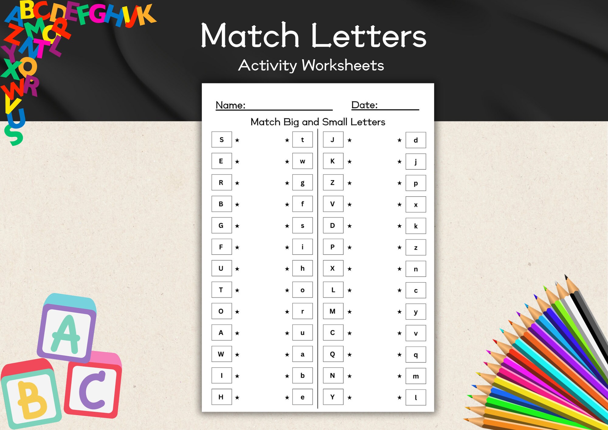 Printable Match Small Letters and Big Letters A to Z Activity ...