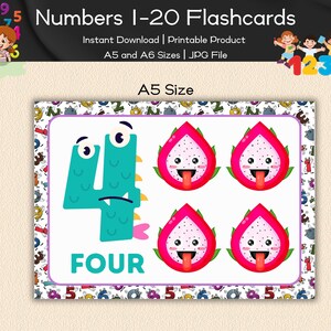 1-20 Numbers Flash Cards Printable, Preschool Counting Flash Cards, Fun ...
