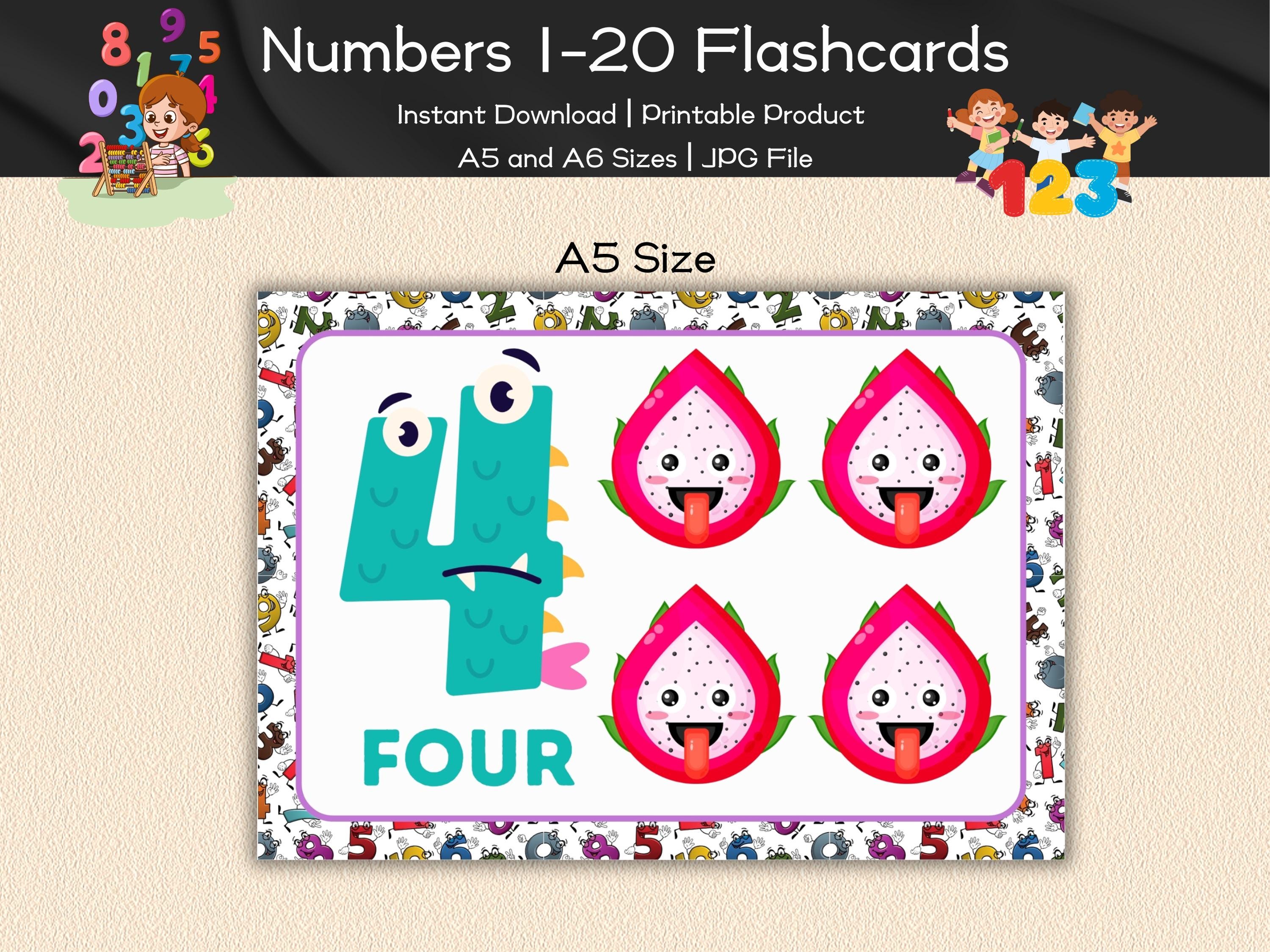 1-20 Numbers Flash Cards Printable, Preschool Counting Flash Cards, Fun ...