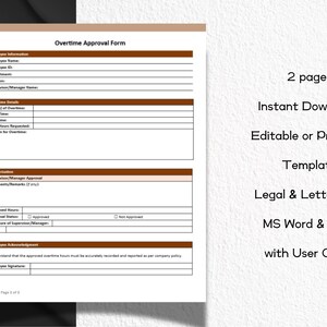 Overtime Approval Form Editable and Printable Template | Employee ...