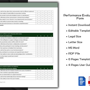 Performance Evaluation Form Editable and Printable Templates | HR ...