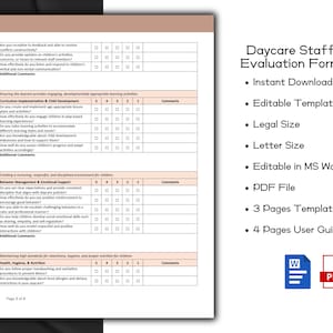 Daycare Staff Evaluation Form Printable and Editable Template ...