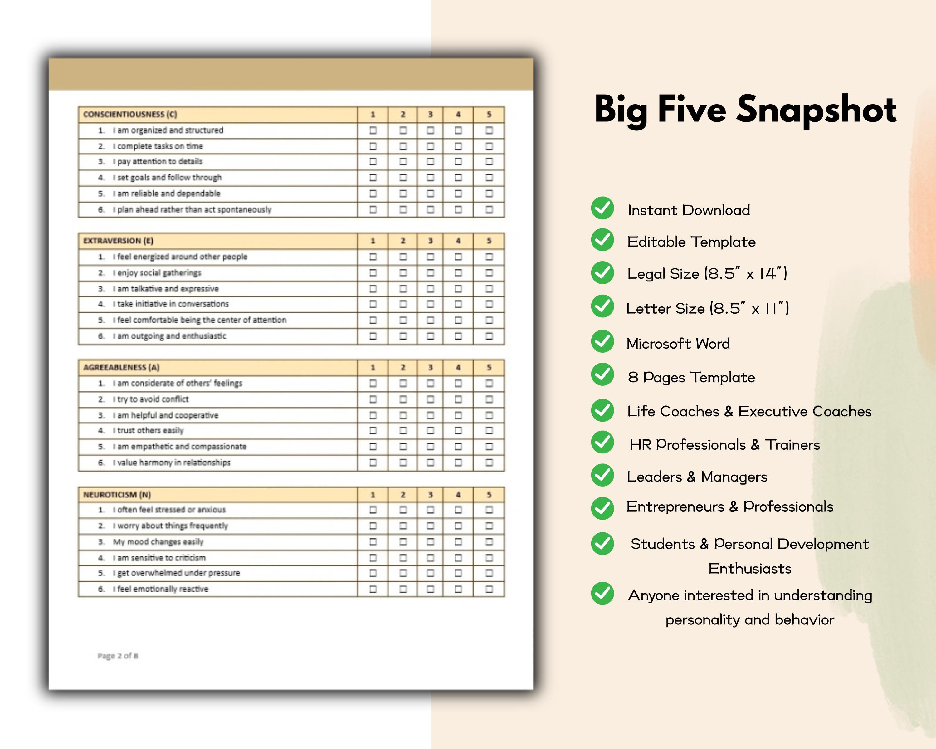 Big Five Personality Snapshot | OCEAN Traits Coaching Assessment ...