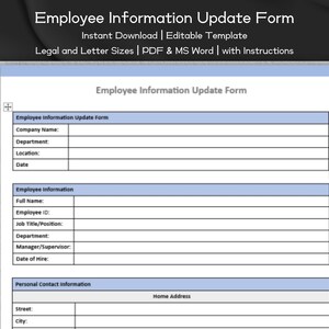 Employee Information Update Form Editable and Printable Template | HR ...
