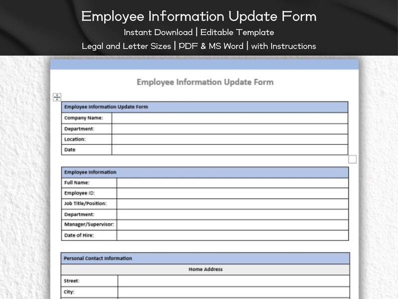 Employee Information Update Form Editable and Printable Template | HR ...
