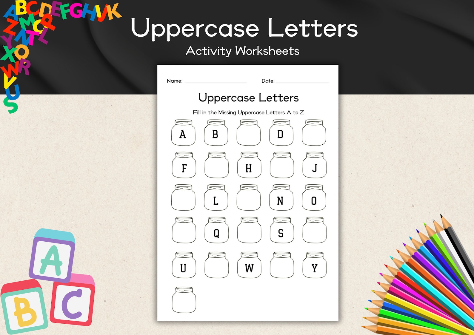 Printable Fill in the Missing Uppercase Letters A to Z Worksheets ...