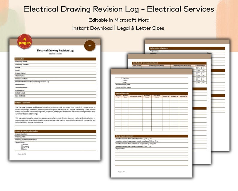 Electrical Drawing Revision Log Electrical Services Form Editable and ...