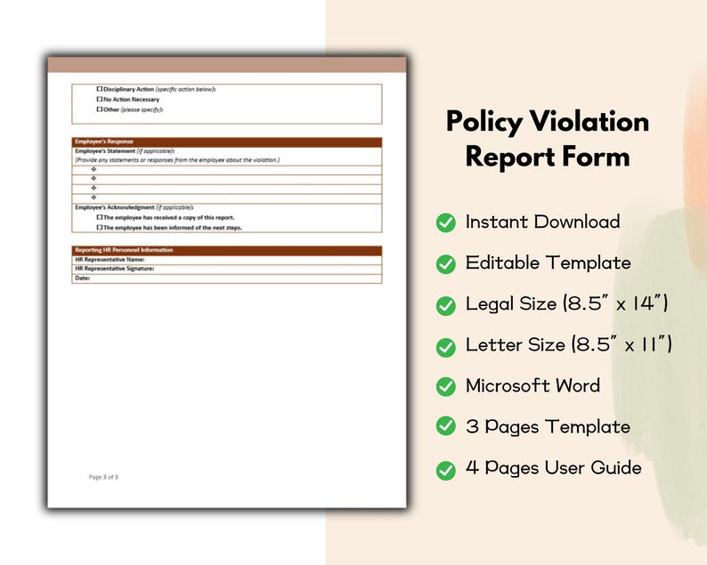 Policy Violation Report Form – Editable and Printable HR Template for ...