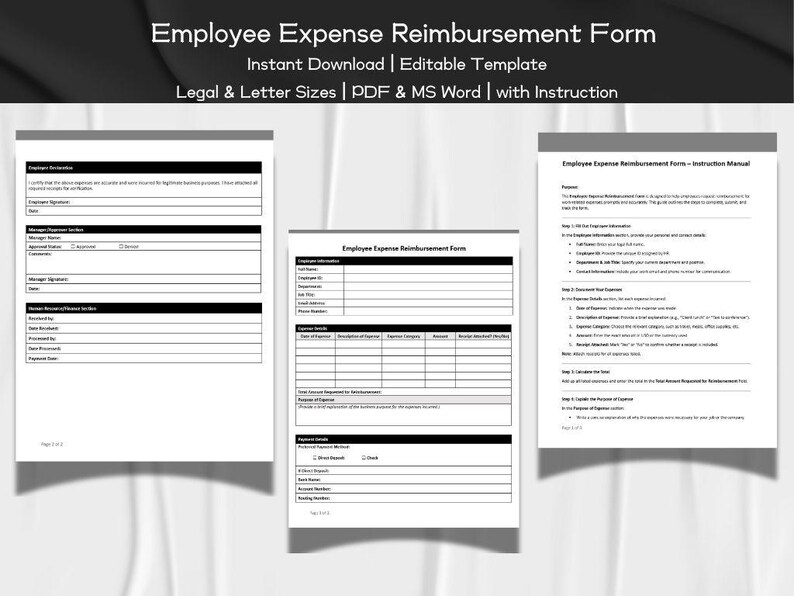 Employee Expense Reimbursement Form Editable and Printable Template ...