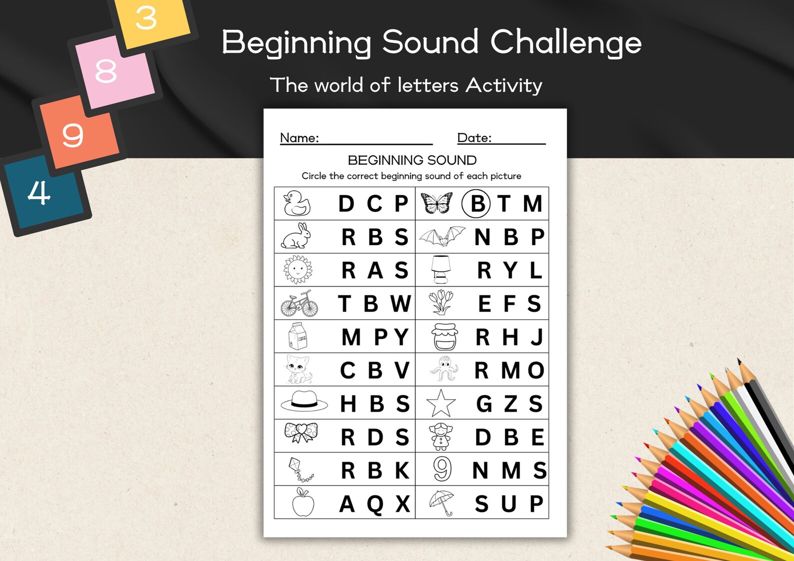Printable Beginning Sound Letters Activity Worksheet Home School ...
