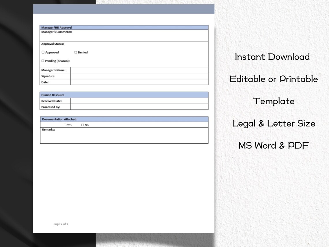 Sick Leave Application Form Editable and Printable Template | HR ...