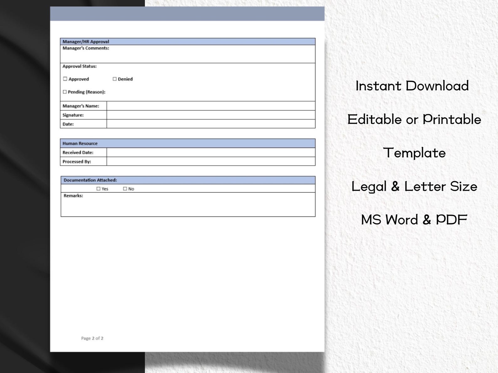 Sick Leave Application Form Editable and Printable Template | HR ...