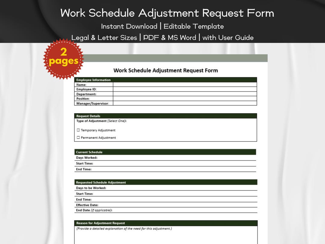 Work Schedule Adjustment Request Form Editable and Printable Template ...