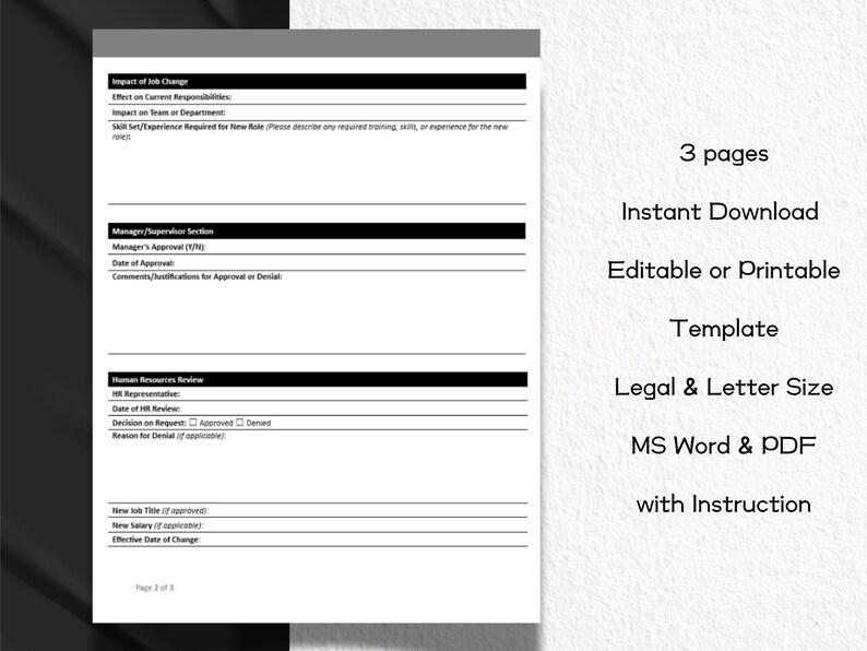 Job Change Request Form Editable and Printable Template With Manual ...