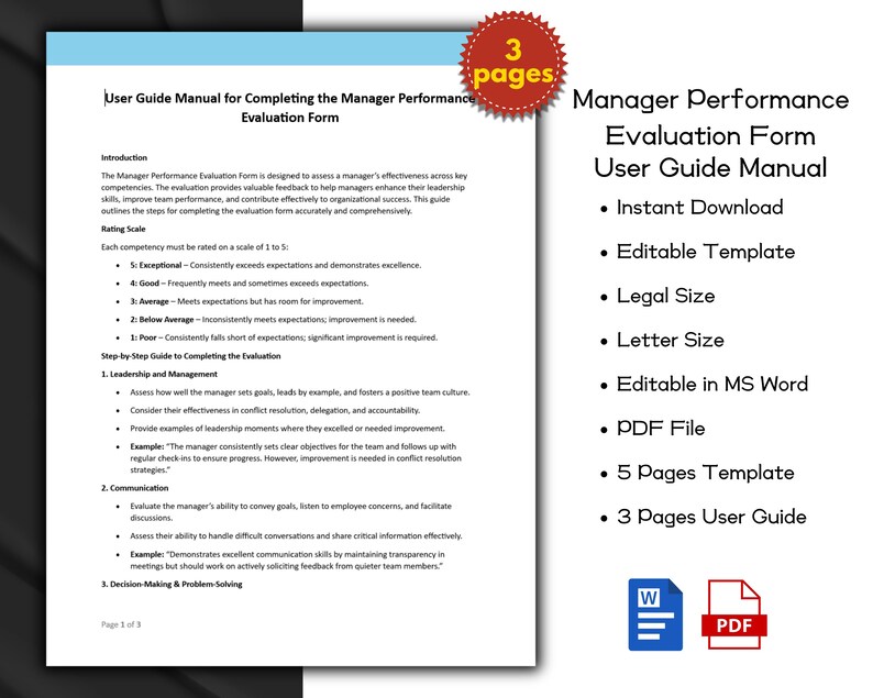 Manager Performance Evaluation Form Editable and Printable Template ...