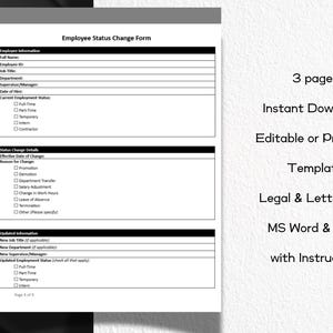 Employee Status Change Form Editable and Printable Template | Human ...