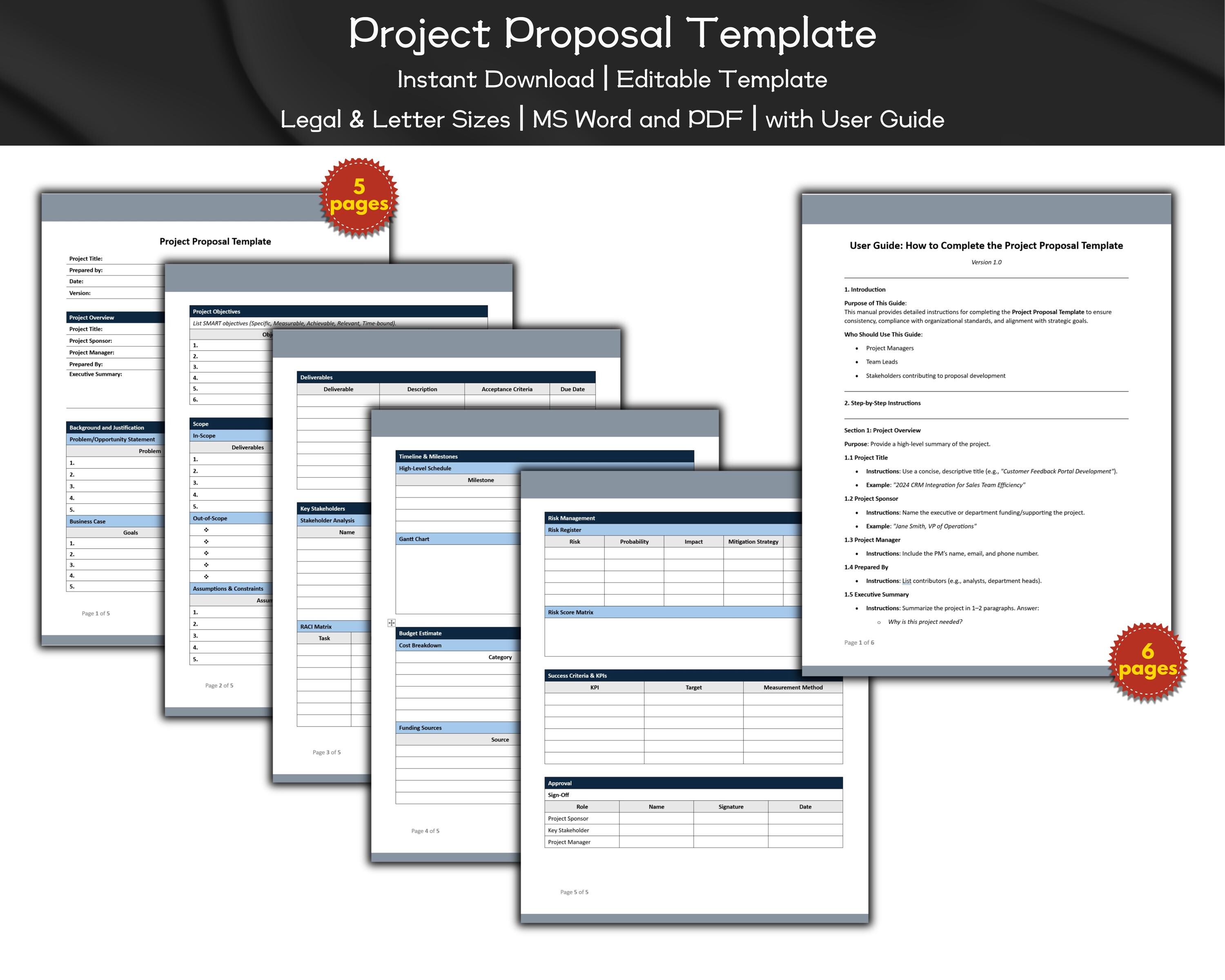 Project Proposal Template Editable and Printable | Project Initiation ...