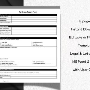 Tardiness Report Form Editable and Printable Template | Employee ...