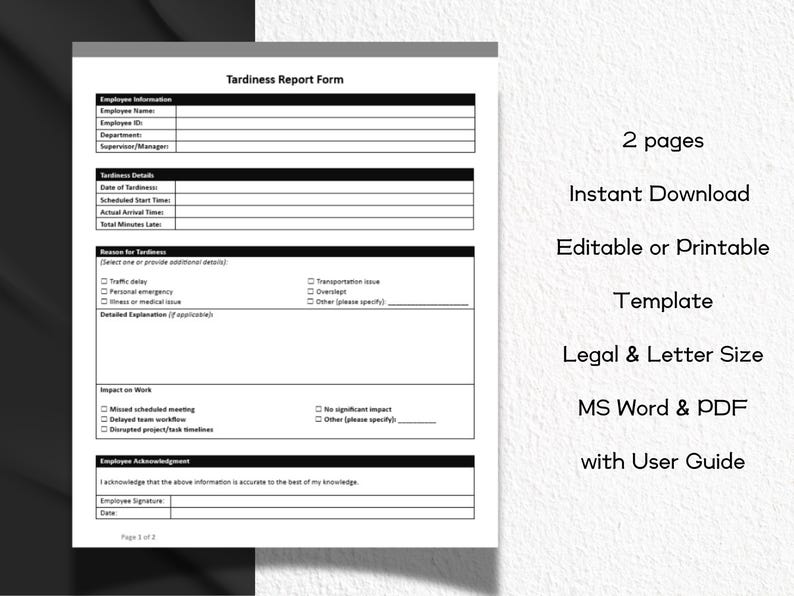 Tardiness Report Form Editable and Printable Template | Employee ...