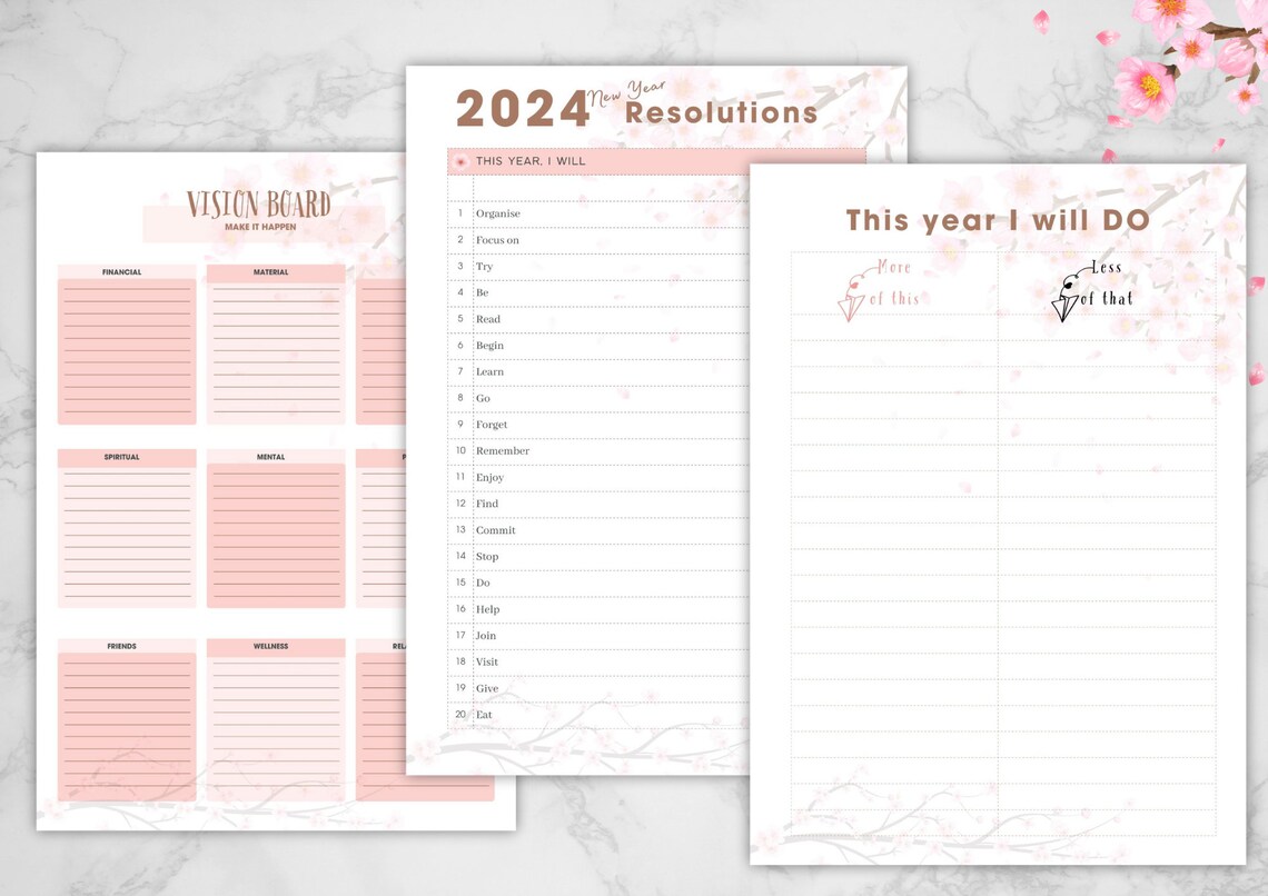 2024 Cherry Blossom Themed Calendar & Planner Your Year of Growth and ...