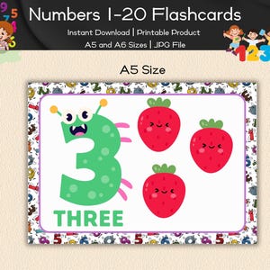 1-20 Numbers Flash Cards Printable, Preschool Counting Flash Cards, Fun ...