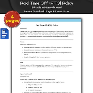 Paid Time off Policy Template - Etsy UK