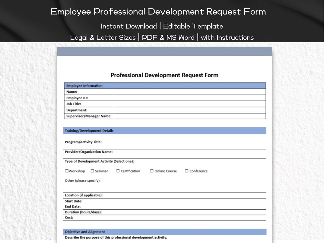 Employee Professional Development Request Form Editable and Printable ...