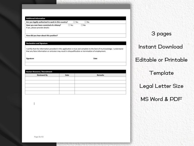 Employment Application Form Editable and Printable Template ...