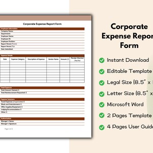 Corporate Expense Report Form – Editable and Printable Template for ...