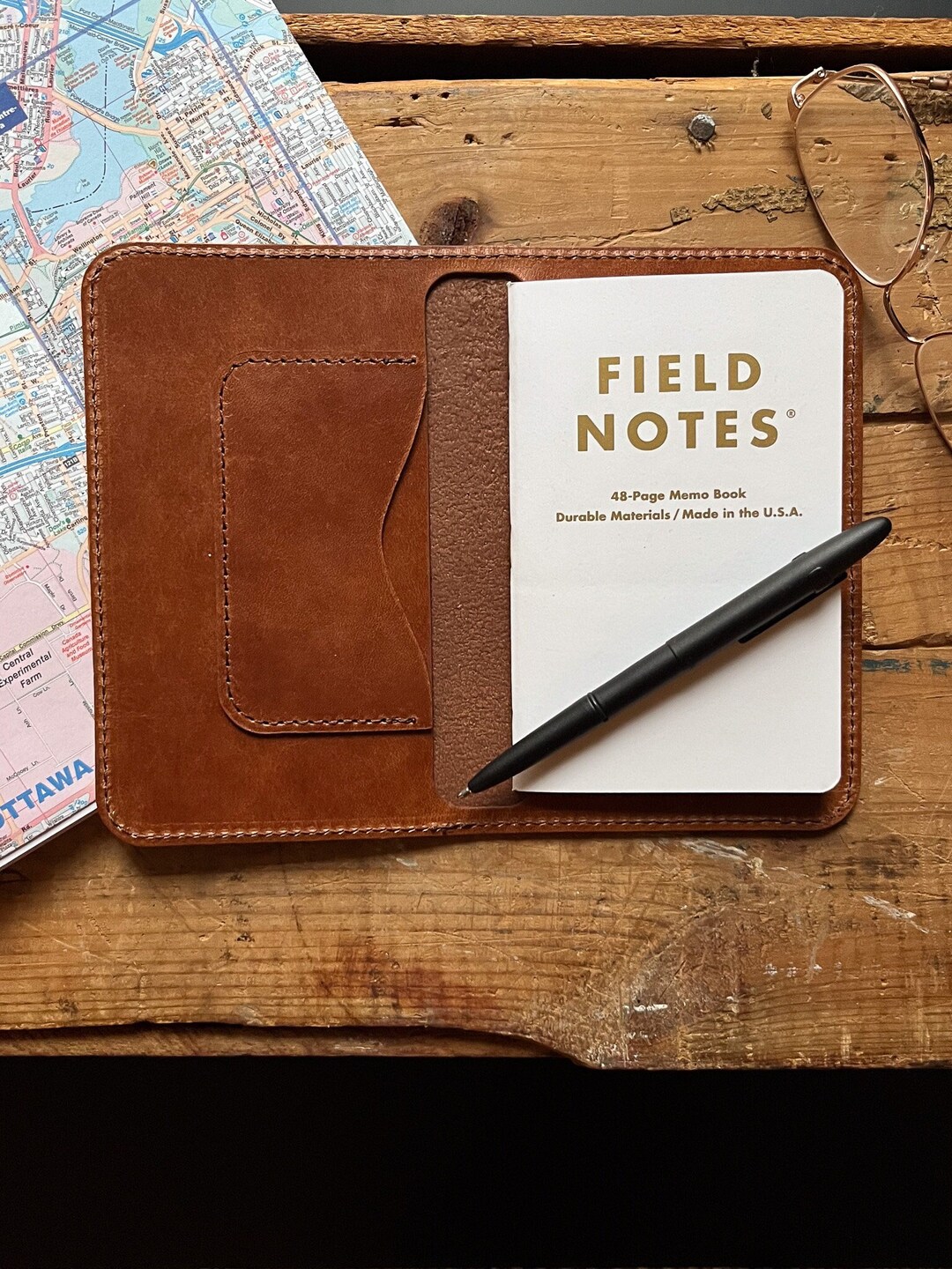 Brown Leather Pocket Notebook Cover With Card Holder Leather Field ...