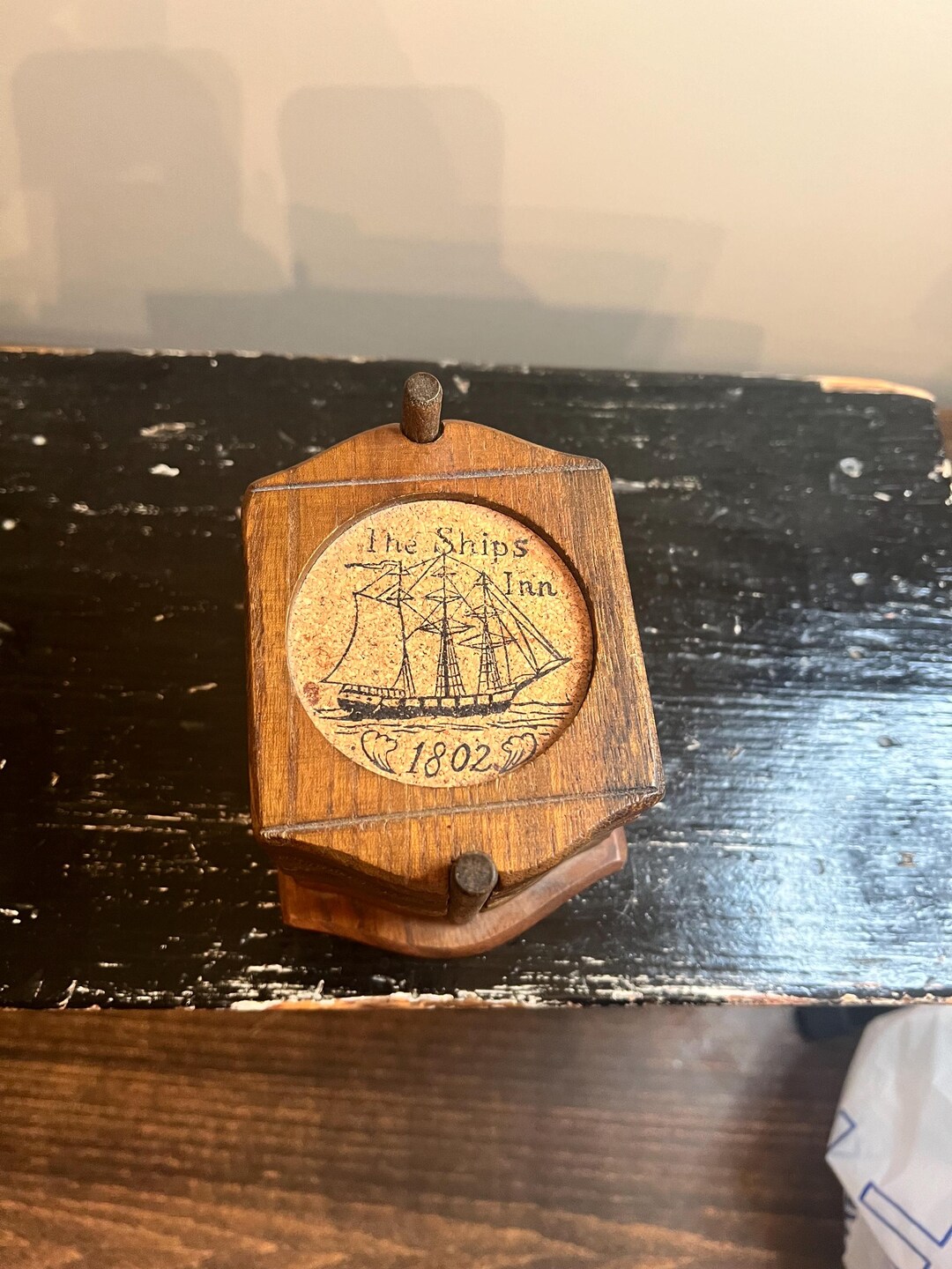 Vintage Wood Cork Coaster Set “the Ships Inn” Set of 8 Table Top ...