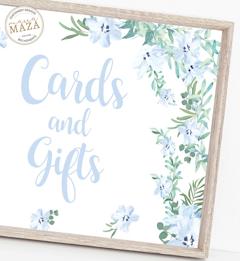 Blue Watercolor Flowers Welcome Sign Cards and Gifts Sign - Etsy