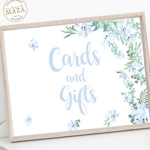 Blue Watercolor Flowers Welcome Sign, Cards and Gifts Sign Wedding ...