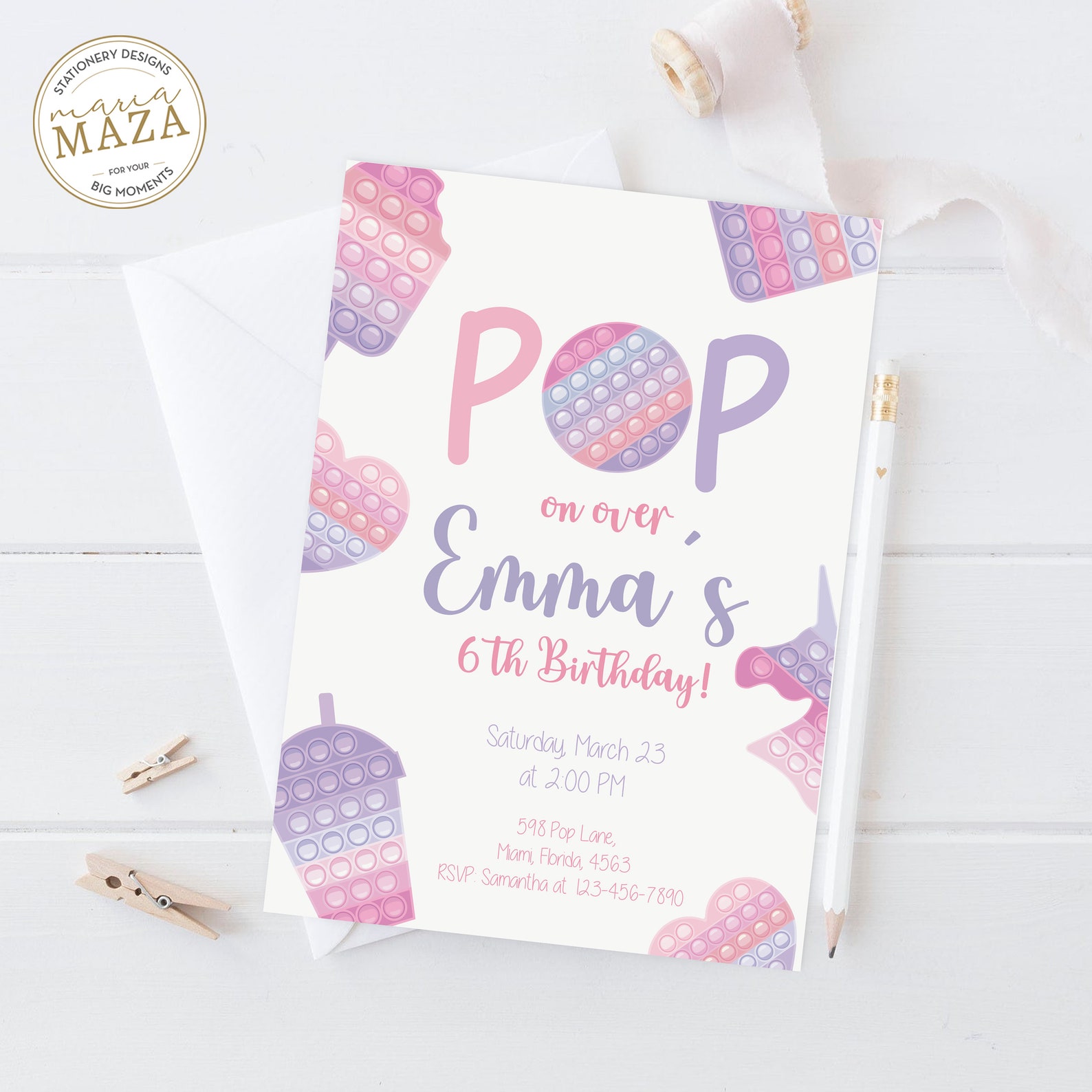 Pop It Birthday Invitation Girl Pop It Birthday Decorations - Etsy