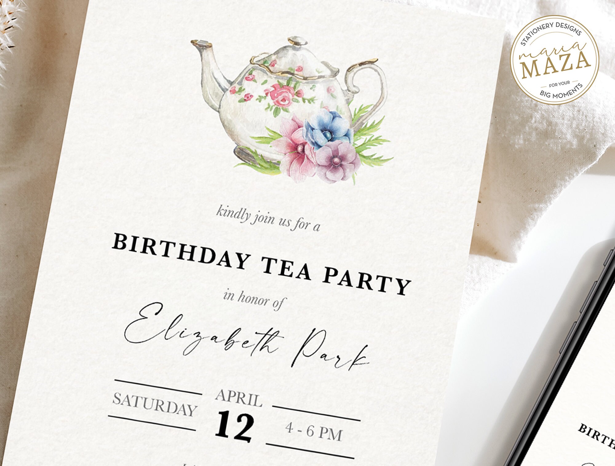 Tea Party Birthday Invitation Birthday Brunch Invitation Tea - Etsy