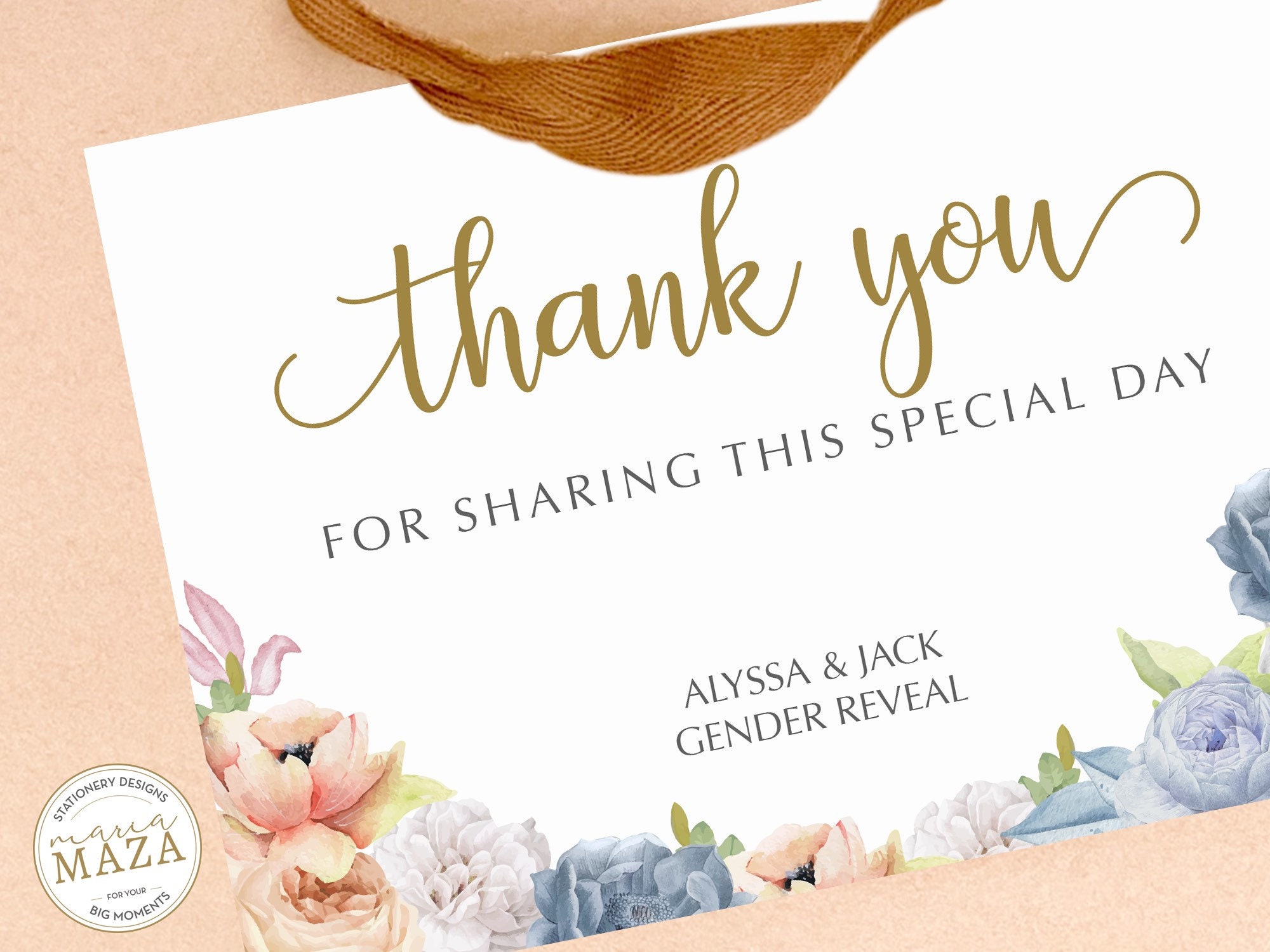 Floral Gender Reveal Thank You Tags: Fiesta Party Favors (digital File ...