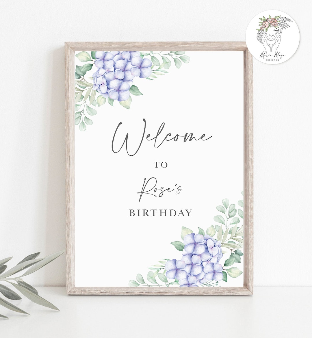 Hydrangea Birthday Welcome Sign: Watercolor Floral Party Decor (digital ...