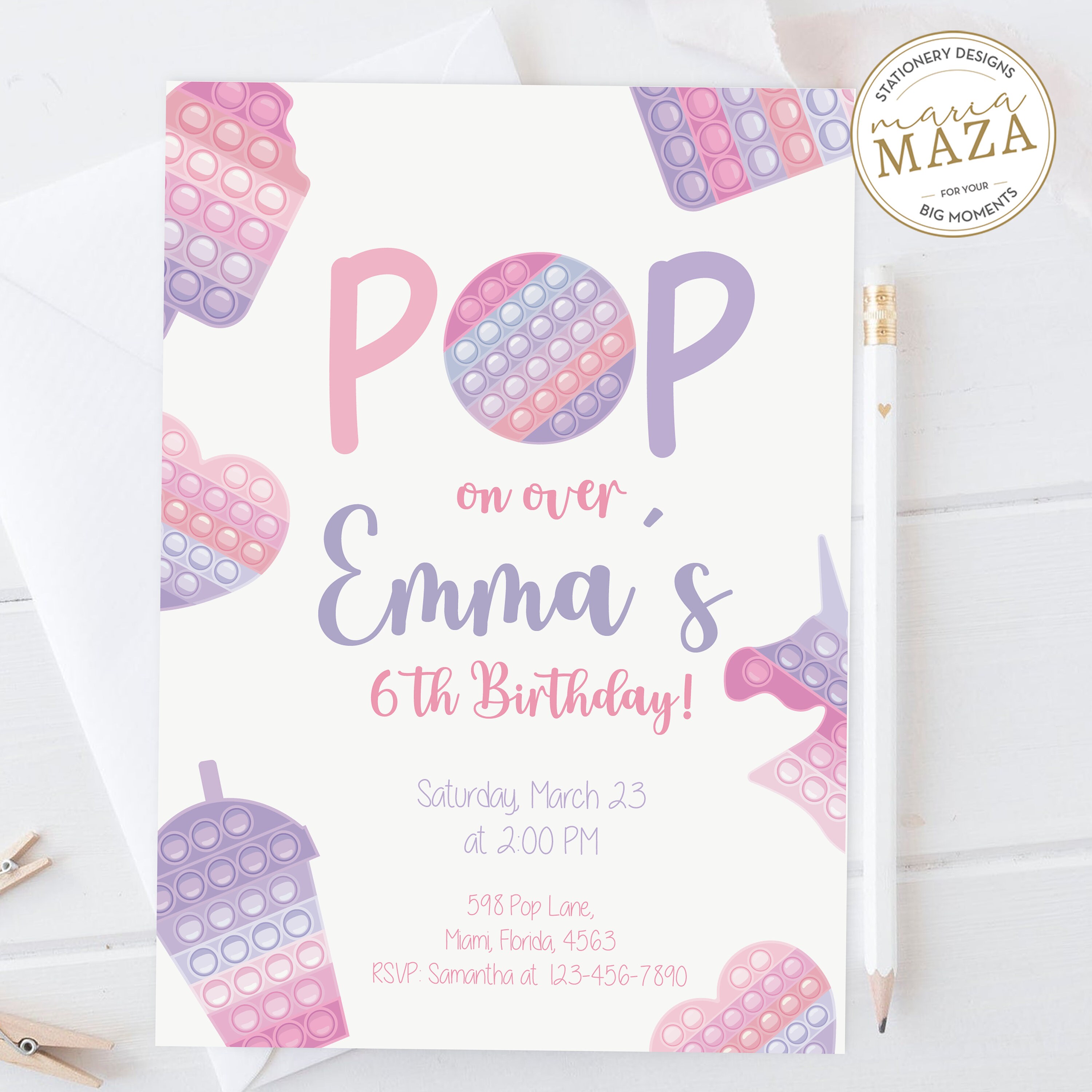 Pop It Birthday Invitation Girl Pop It Birthday Decorations | Etsy