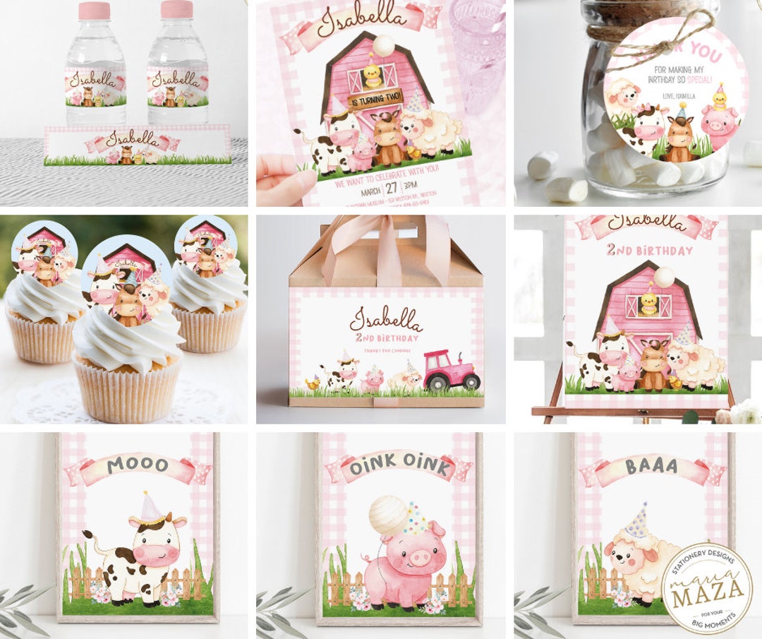 Farm Birthday Girl Full Set Party Decor, Farm Birthday Invitation ...