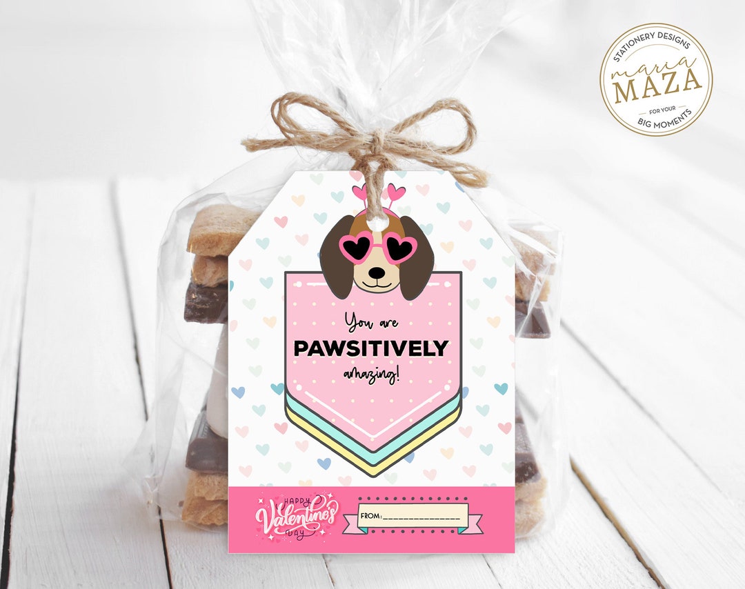 Printable Puppy Valentine Cards for Kids: Pawsome Favor Tags (digital ...