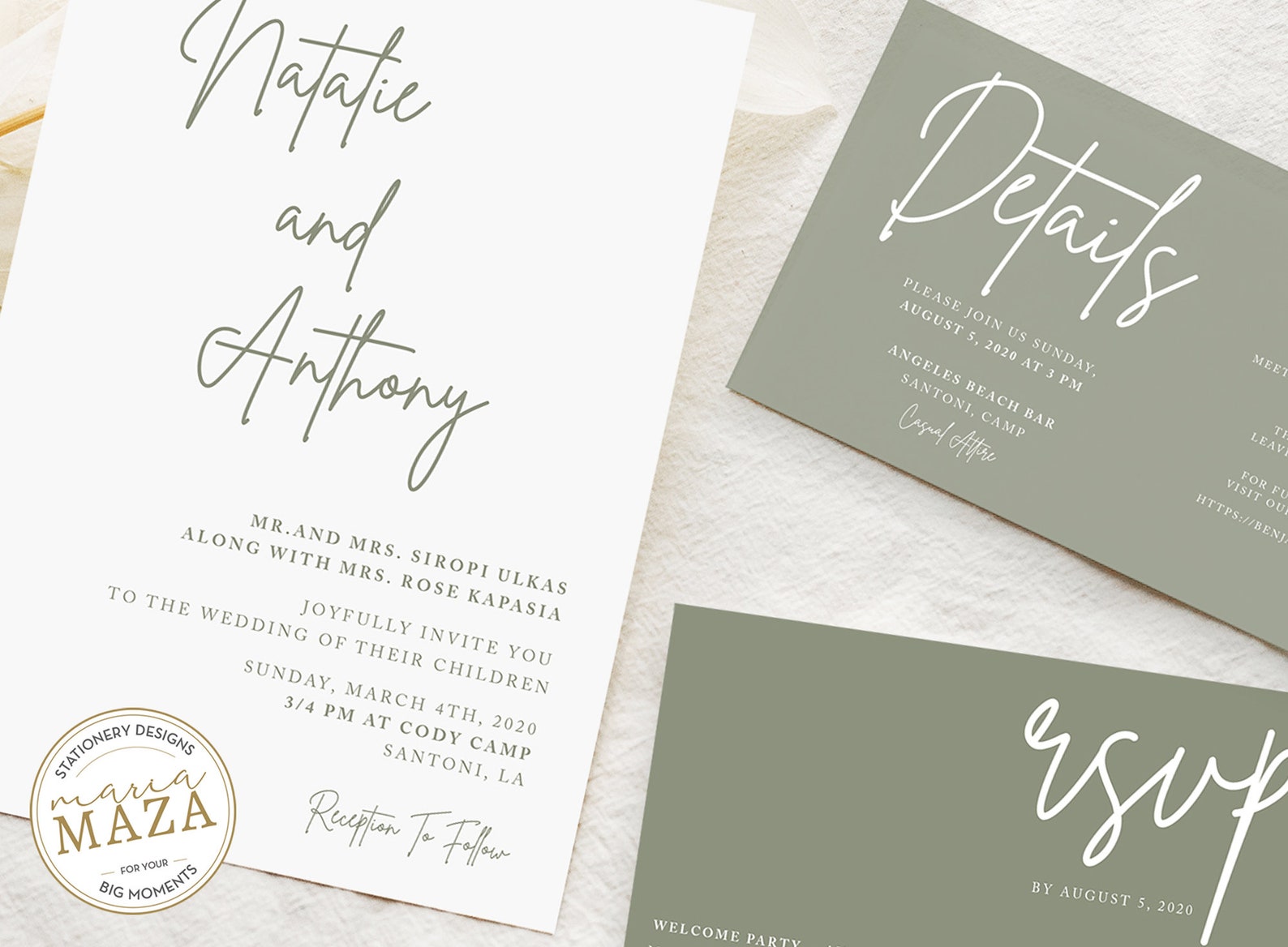Olive Green Wedding Invitation Template With RSVP (digital Download) - Etsy