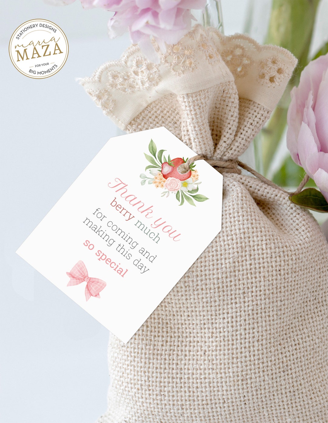 Strawberry Birthday Tags, Berry First Birthday Decoration,thank You ...