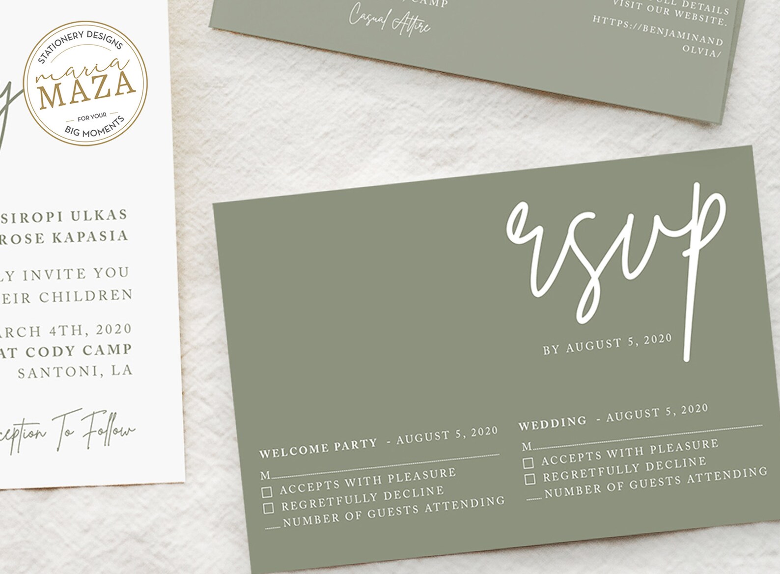 Olive Green Wedding Invitation Template With RSVP (digital Download) - Etsy