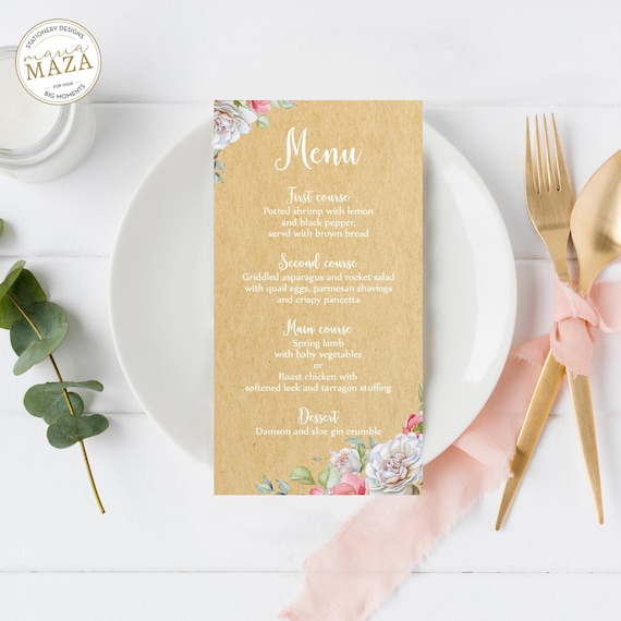 Wedding Menu Card Dinner Menu Printable Wedding Menu Card - Etsy