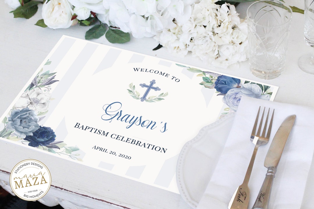 Baptism Boy Paper Placemats, Baptism Boy Decorations, Baptism Table ...
