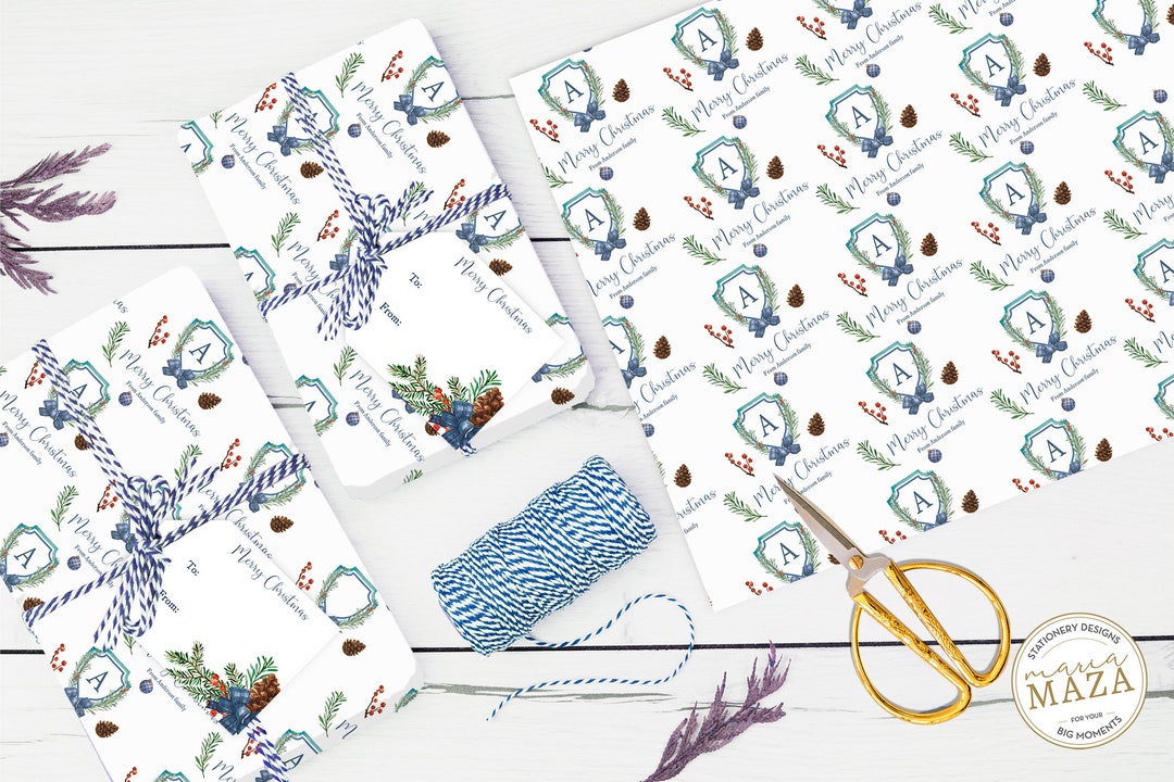 Blue Christmas Wrapping Paper With Gift Tags (digital Download) - Etsy