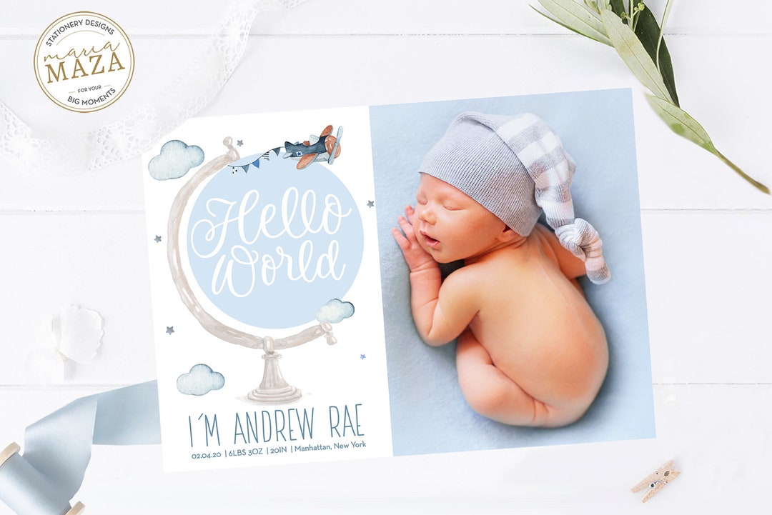 Hello World Baby Shower Invitation Boy, Baby Boy Announcement, Gender ...