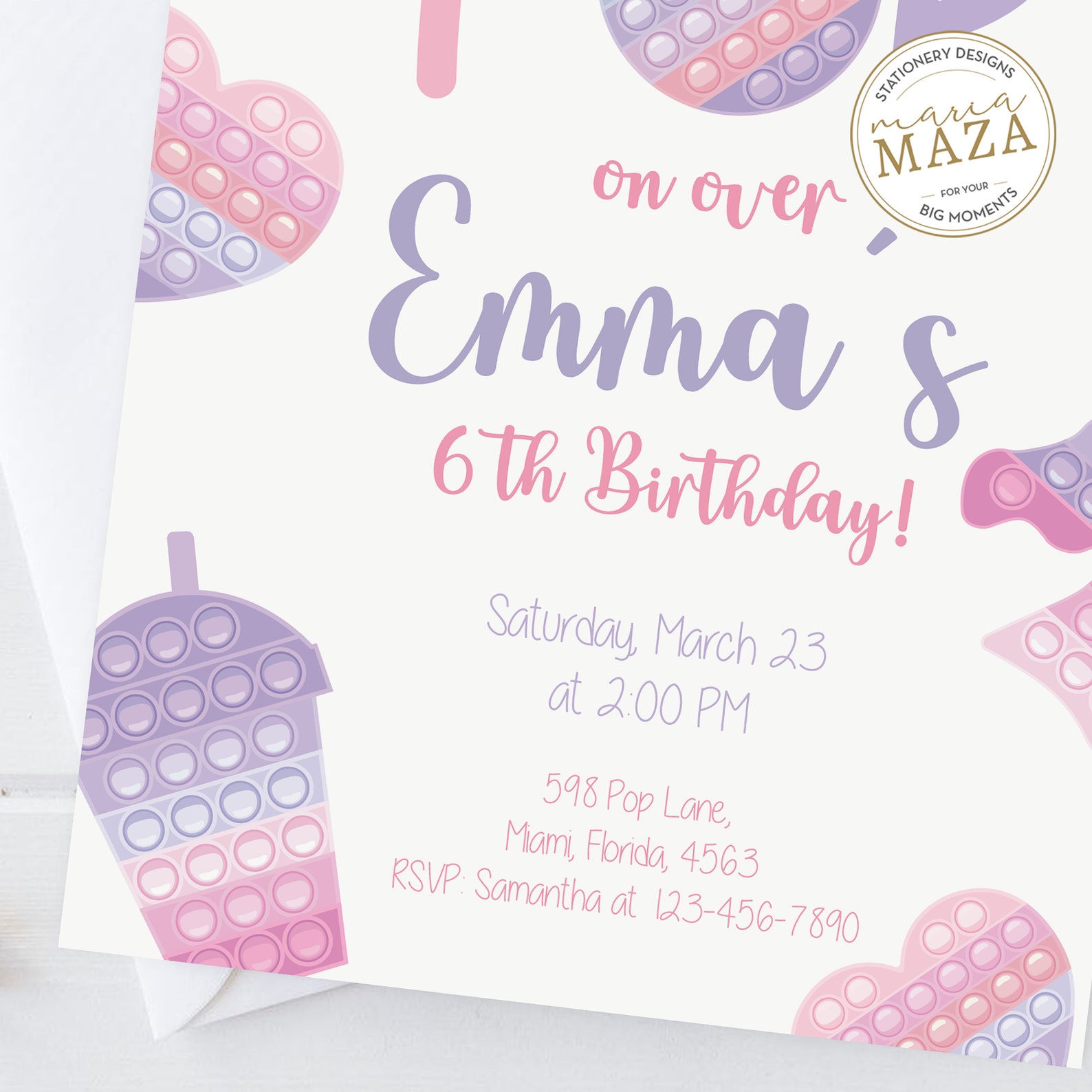Pop It Birthday Invitation Girl Pop It Birthday Decorations - Etsy