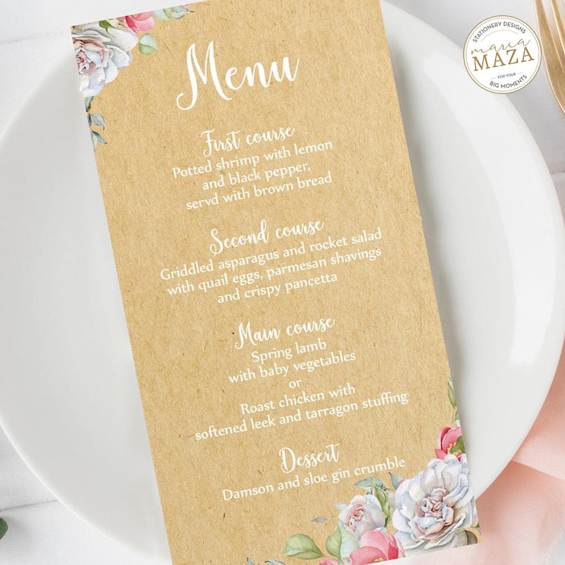 Wedding Menu Card Dinner Menu Printable Wedding Menu Card - Etsy